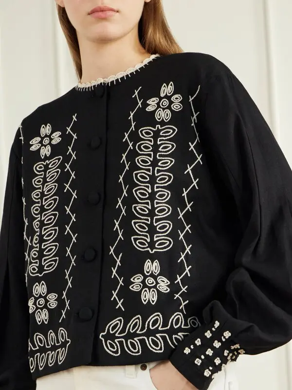 Escvdo Libertad Cropped Embroidered Cotton-twill Jacket