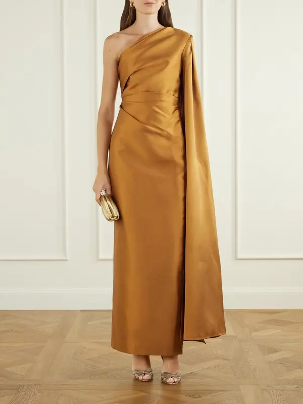 Solace London Veya One-shoulder Twill Gown