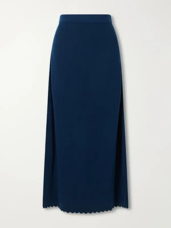 Escvdo Bernabe Scalloped Ribbed Cotton Midi Skirt