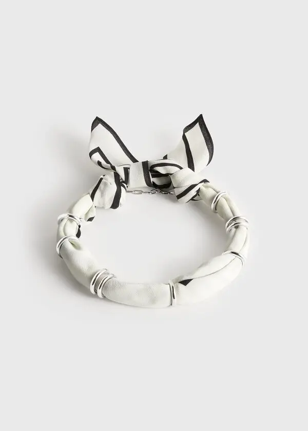 TOTEME Fine Silk Scarf Collar Ecru/black/silver - Ecru,black,silver