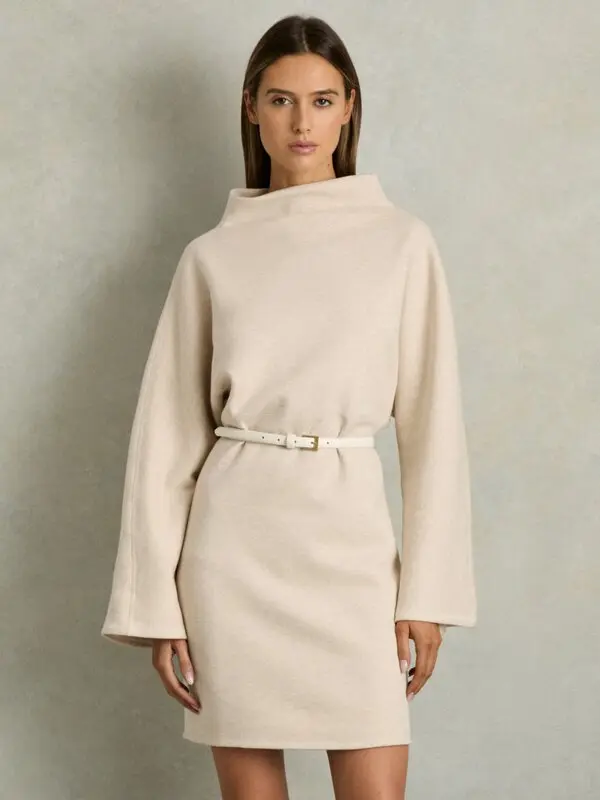 REISS Cotton Jersey Funnel-neck Dress