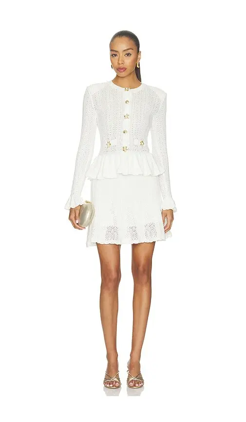 SELF-PORTRAIT Pointelle Peplum Knit Mini Dress In . Also - White