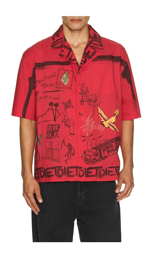 DIET STARTS MONDAY Doodle Button Up Shirt In . Also - Red