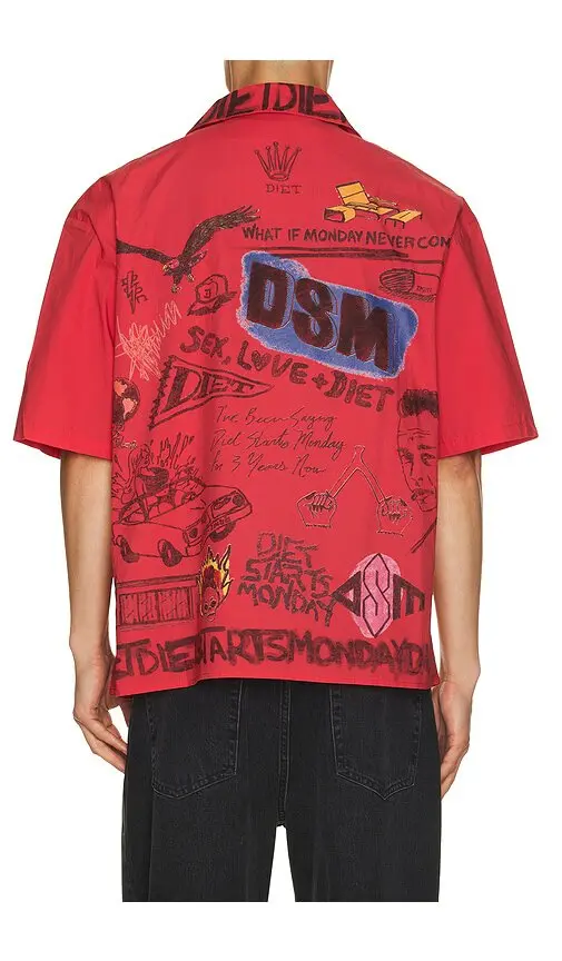 DIET STARTS MONDAY Doodle Button Up Shirt In . Also - Red