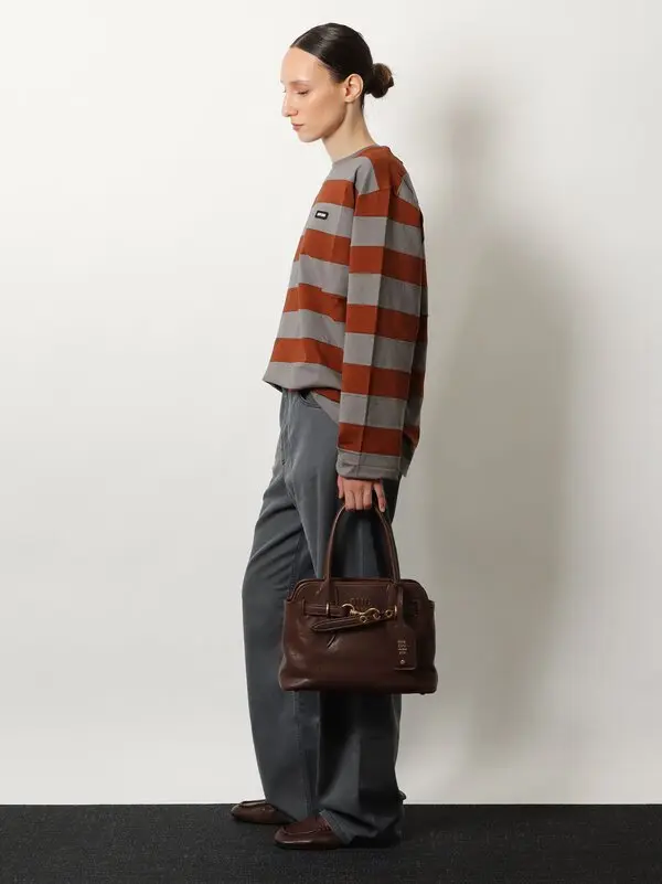 Miu Miu Aventure Leather Handbag With Embossed Lettering Logo