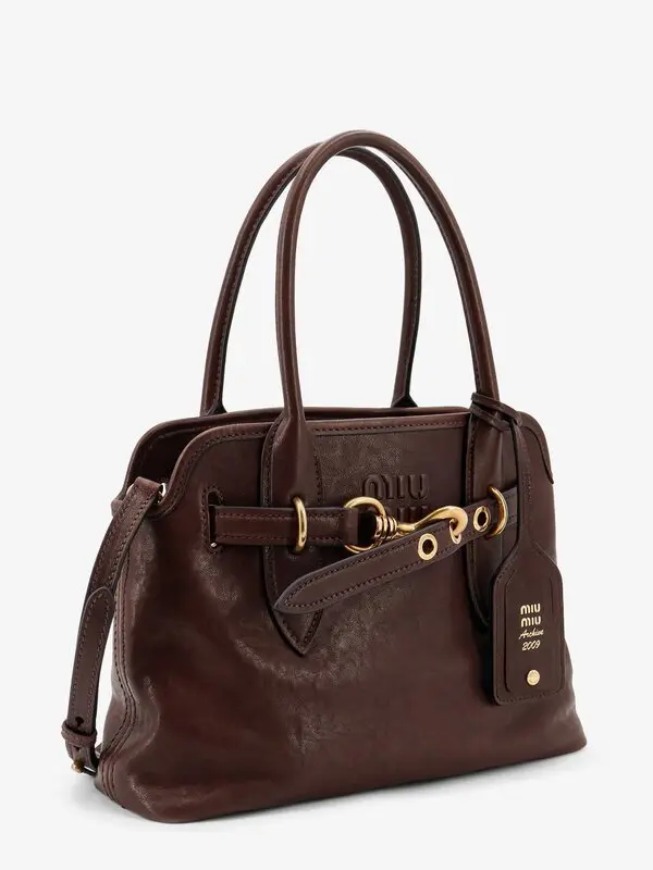 Miu Miu Aventure Leather Handbag With Embossed Lettering Logo
