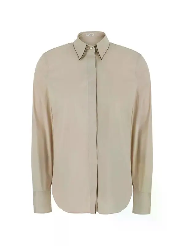 Brunello Cucinelli Monili-trim Long-sleeve Shirt - Neutrals