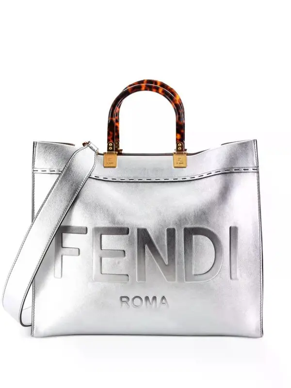 Fendi Medium Sunshine Shopper Tote Bag - Silver