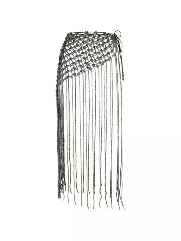 HIBOURAMA Crystal Pareo Fringed Skirt - Grey