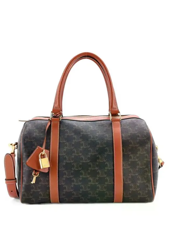 Celine Boston Bag Triomphe Coated Canvas Large Handbag