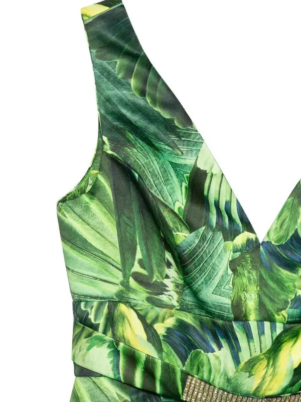 ALESSANDRO LEGORA Tropical-print Crystal-embellished Midi Dress - Green