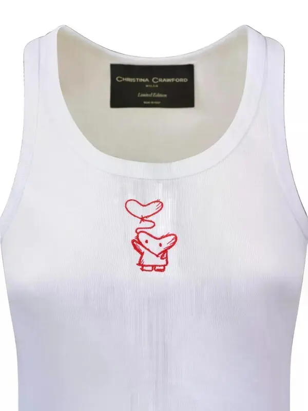CHRISTINA CRAWFORD Embroidered Ribbed Tank Top