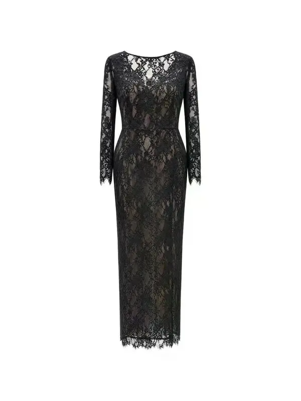 BRONX AND BRONCO Lace-overlay Long-sleeve Maxi Dress - Black