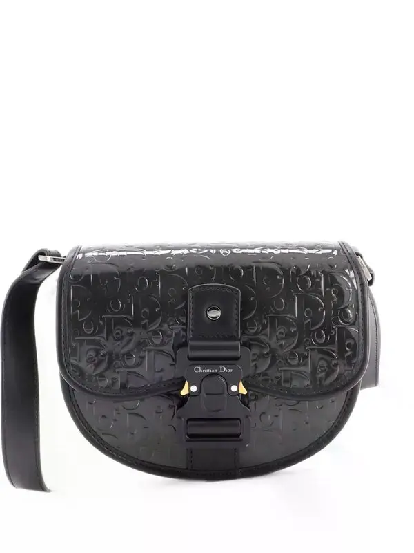 Dior Gallop Flap Messenger Bag Oblique Patent Mini Crossbody Bag - Black