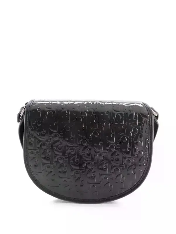 Dior Gallop Flap Messenger Bag Oblique Patent Mini Crossbody Bag - Black