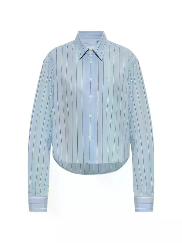 AMI Paris Striped Cotton Cropped Shirt - Blue