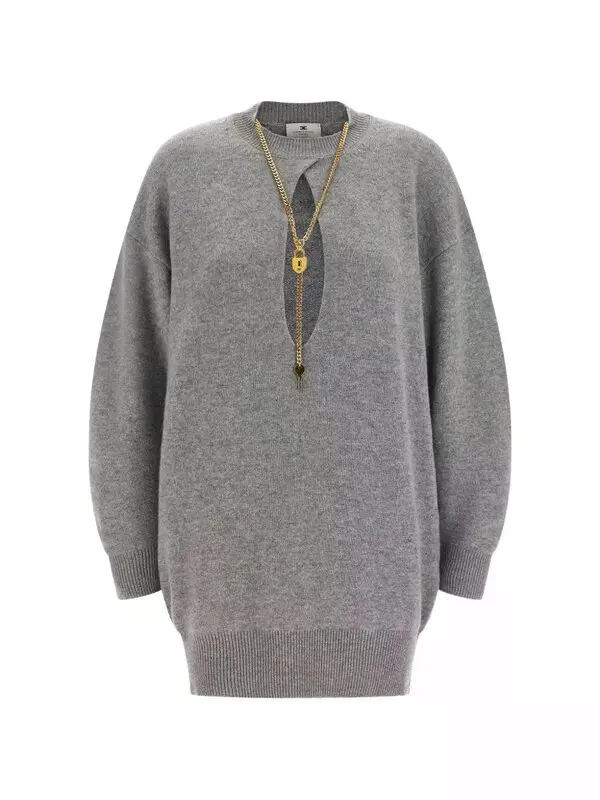 Elisabetta Franchi Chain-embellished Wool Mini Dress - Grey