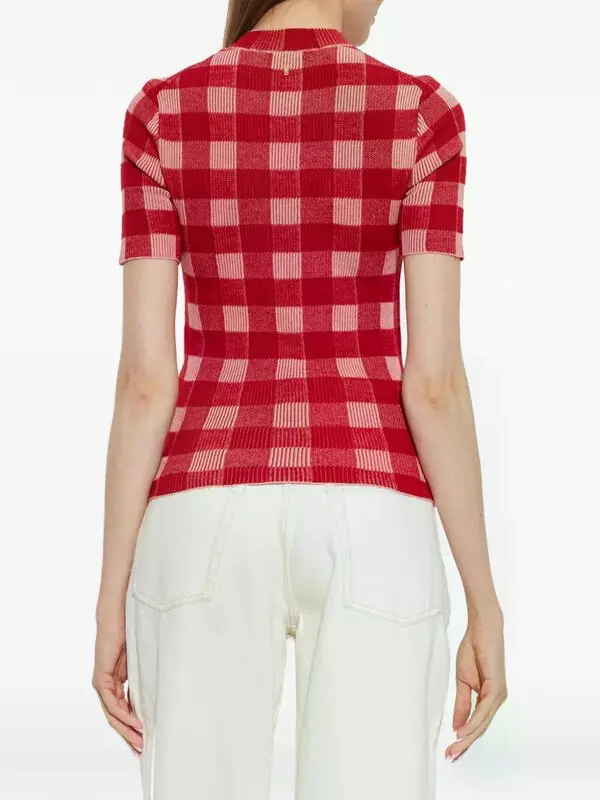 AMI Paris Pink Checkered Wool And Cotton Short-sleeve Sweater