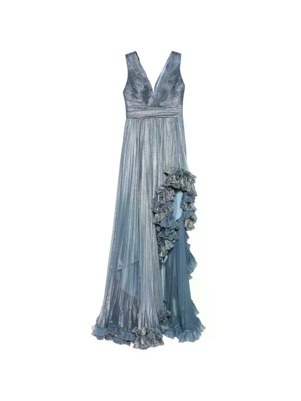 IRIS SERBAN Ariana Ruffled Pleated Maxi Dress - Blue