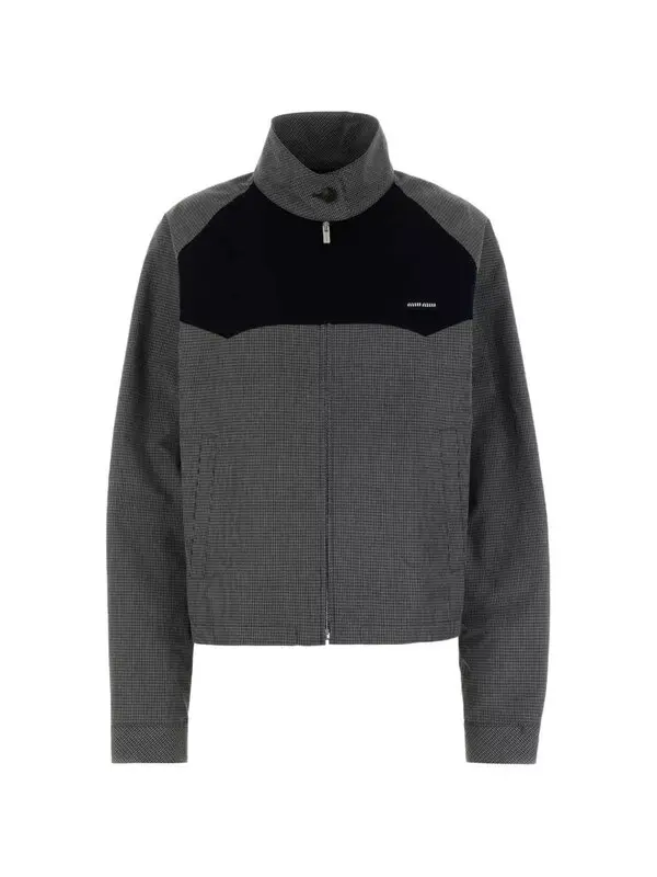 Miu Miu Check-pattern Panelled Jacket - Grey