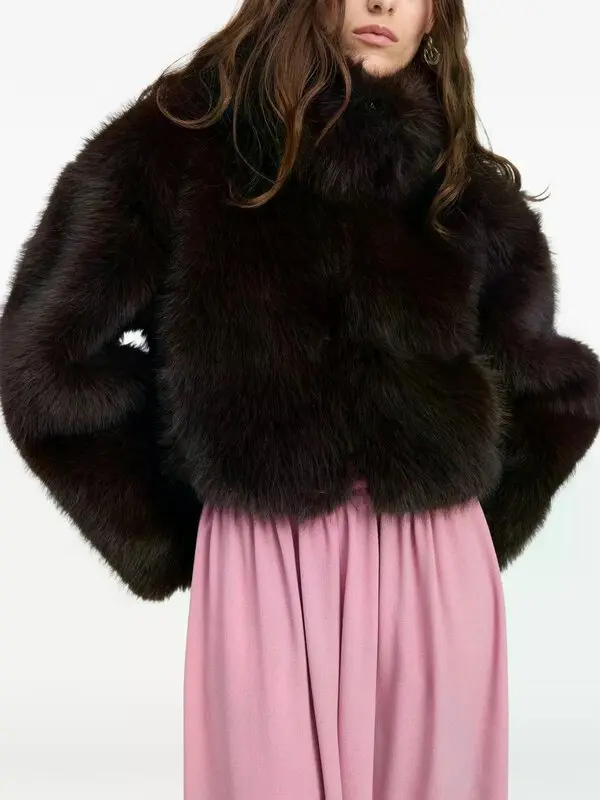 ROTATE BY BIRGER CHRISTENSEN Faux-fur Cropped Jacket - Brown