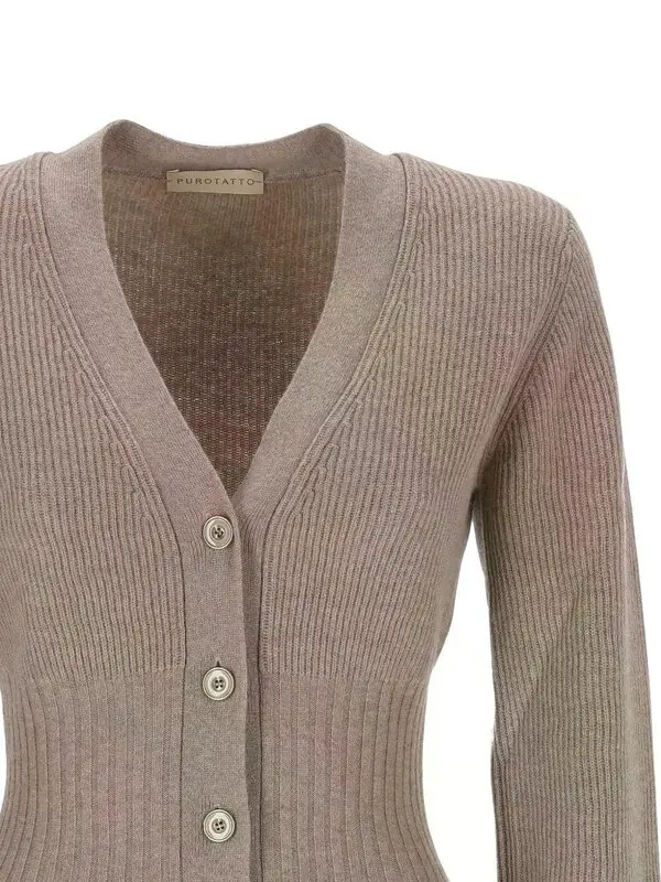 PUROTATTO Ribbed-knit V-neck Cardigan