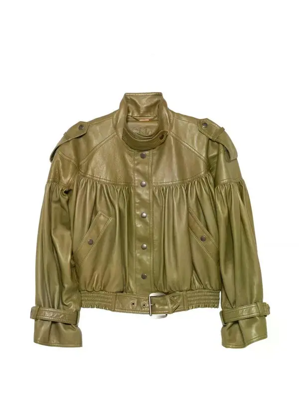 Chloé High-neck Cropped Leather Jacket