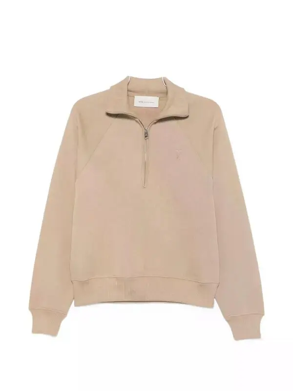 AMI Paris De Coeur Quarter-zip Sweater - Neutrals