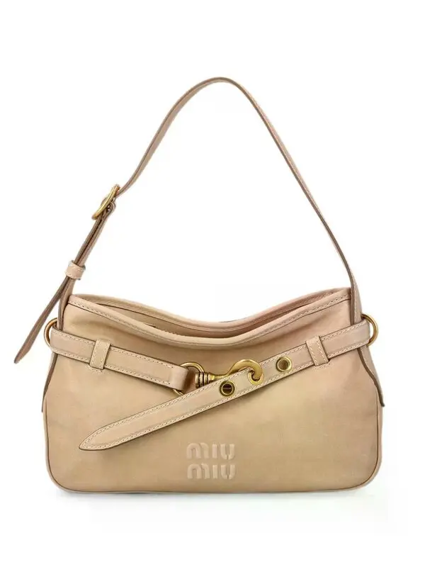 Miu Miu Logo-embossed Buckled Shoulder Bag - Neutrals