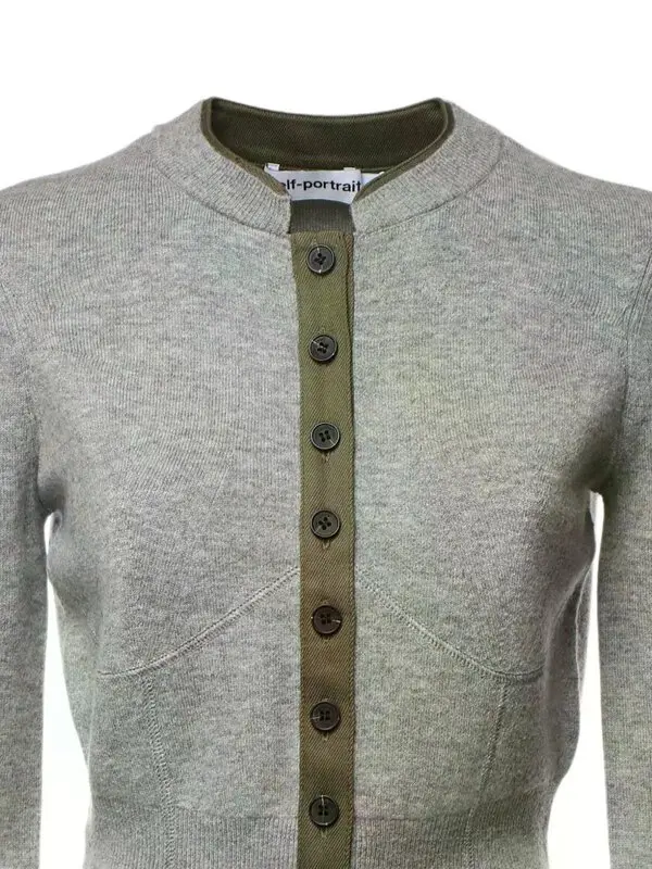 SELF-PORTRAIT Contrast Placket Cardigan - Grey