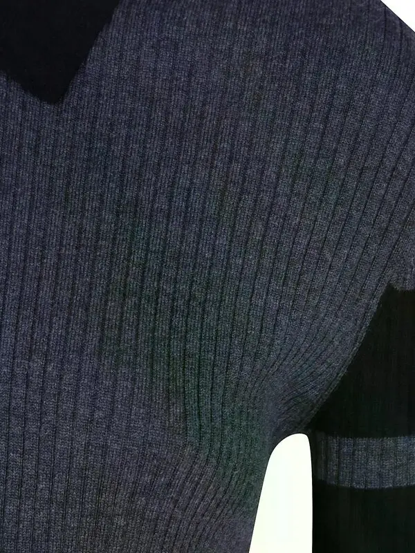 Mantū Striped-sleeve Ribbed-knit Polo Top - Grey