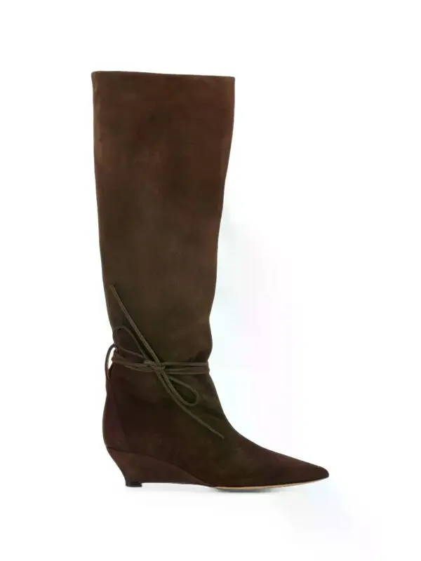 ODISSI Bow-detail Wedge-heel Boots - Brown