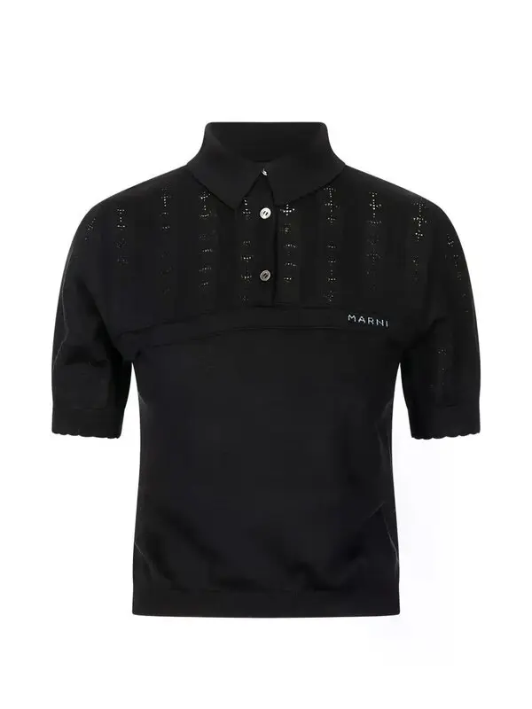 Marni Pointelle-knit Polo Shirt - Black