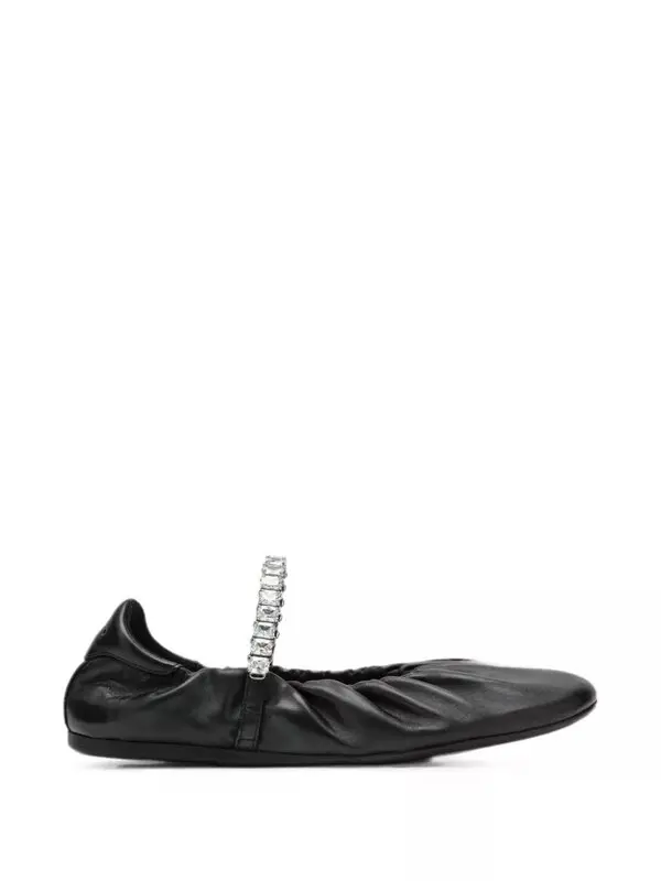JIMMY CHOO Jade Soft Nappa Leather Ballerina Flats With Crystal Strap - Black