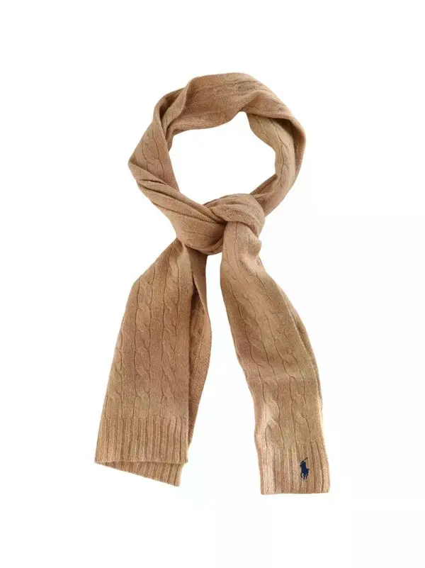 Polo Ralph Lauren Cable-knit Embroidered Scarf - Neutrals
