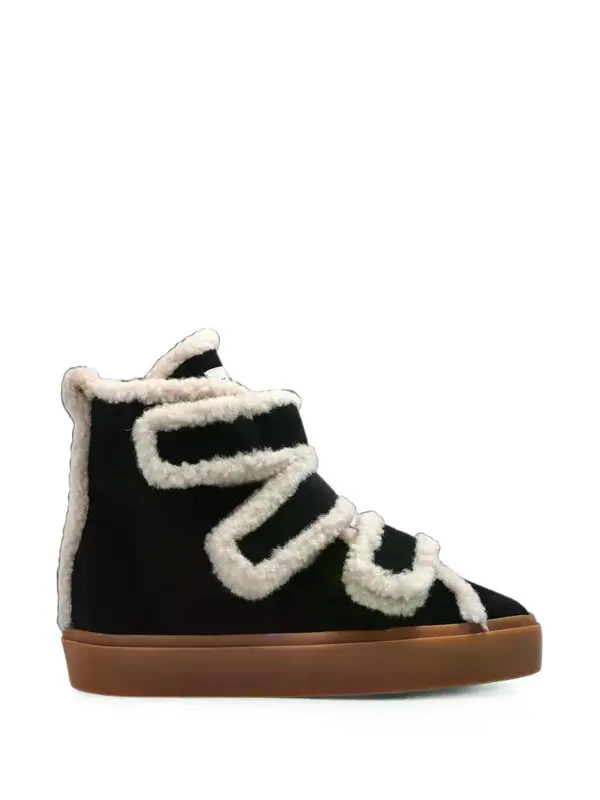 Inuikii Shearling Velcro Wedge Touch-strap Sneakers - Black