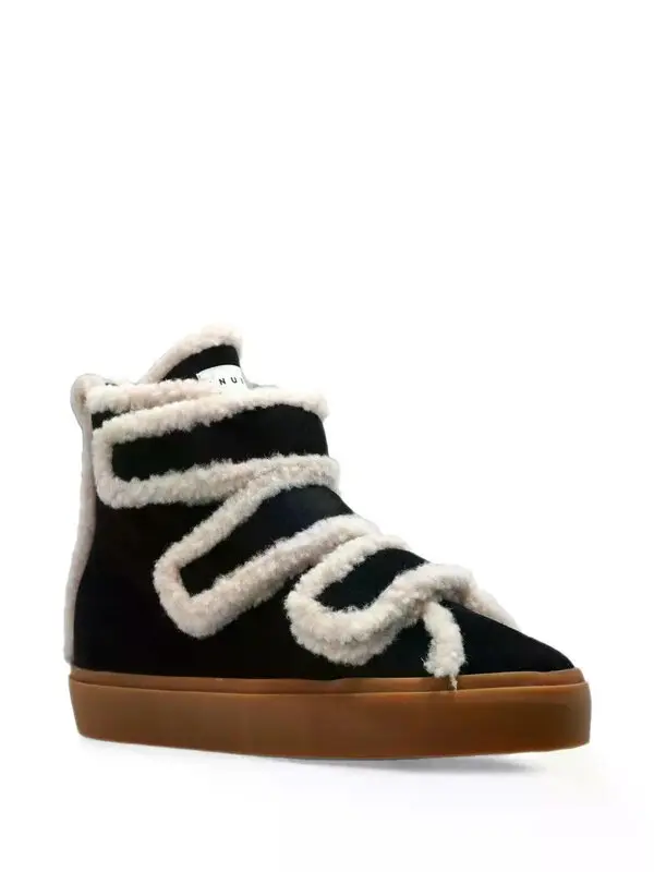 Inuikii Shearling Velcro Wedge Touch-strap Sneakers