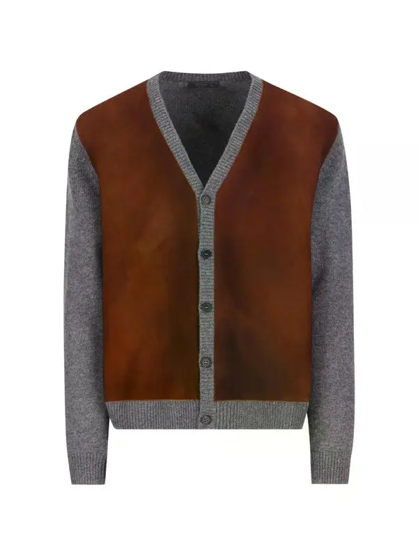Prada Suede-panelled Wool Cardigan