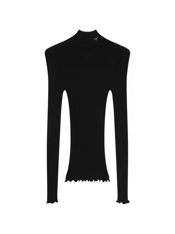 Prada Ribbed-knit Ruffle-trim Sweater