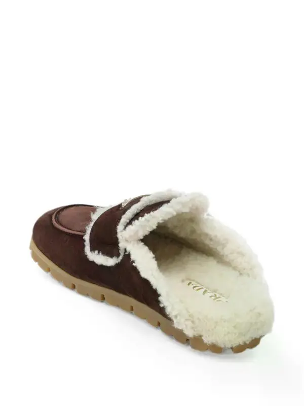 Prada Shearling-trim Logo-plaque Mules