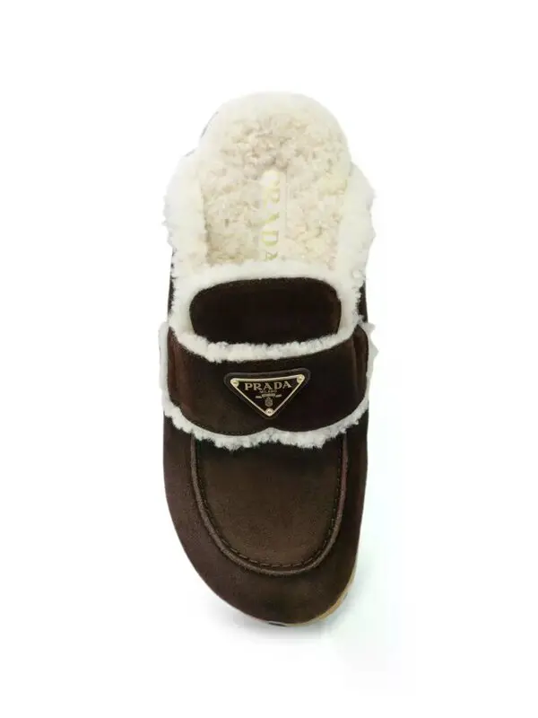 Prada Shearling-trim Logo-plaque Mules
