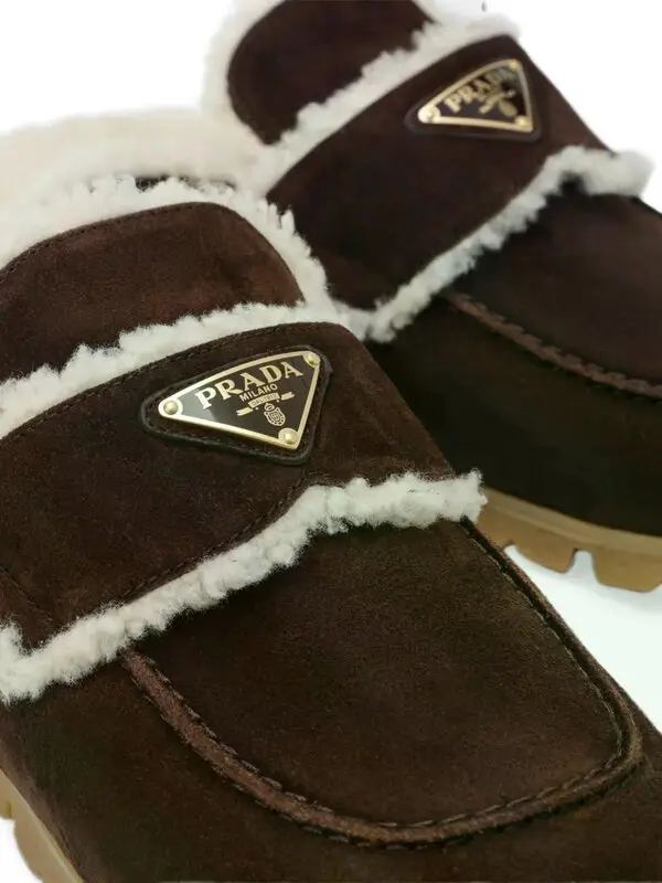Prada Shearling-trim Logo-plaque Mules