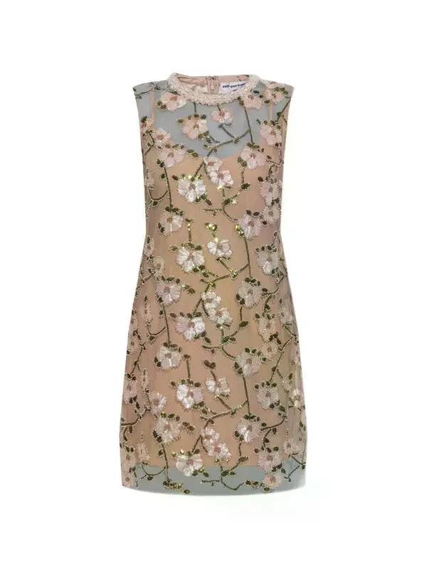 SELF-PORTRAIT Pink Floral Sequin-embellished Mini Dress - Neutrals