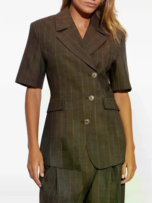 GANNI Pinstripe Short-sleeve Blazer - Brown