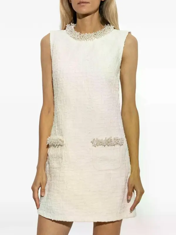 SELF-PORTRAIT Cream Textured Denim Mini Dress