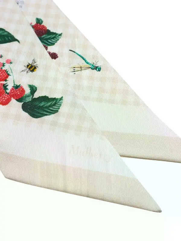 Mulberry Floral-print Gingham-check Scarf - Neutrals