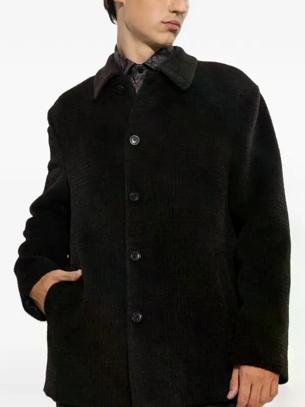 Etro Wool And Alpaca Wool Pea Coat With Check Motif
