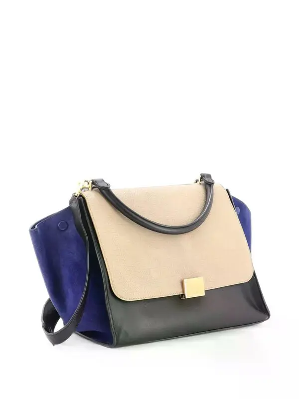 Celine Tricolor Trapeze Bag Leather Medium Satchel - Black