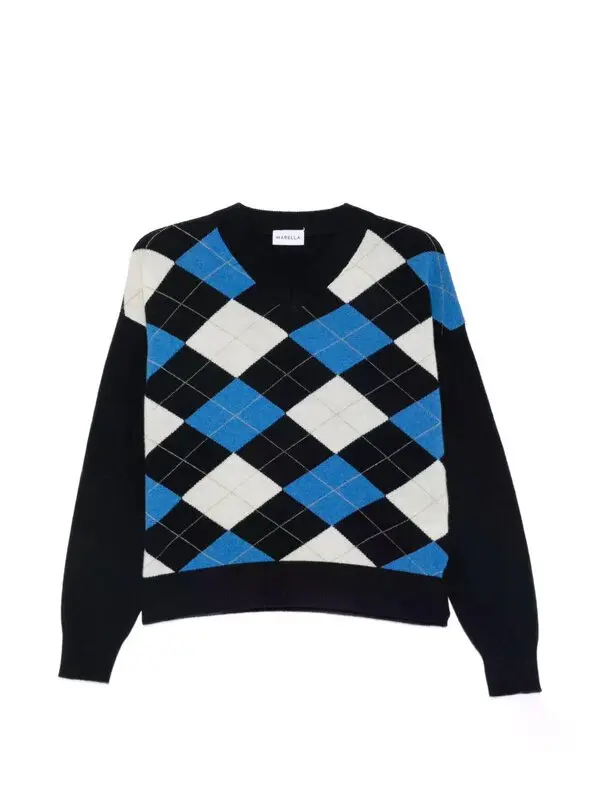 Marella Buono Argyle-intarsia V-neck Sweater - Blue