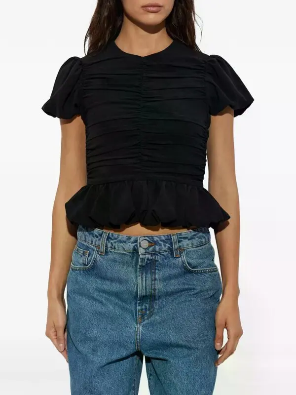 ROTATE BY BIRGER CHRISTENSEN Ruched Puff-sleeve Top - Black